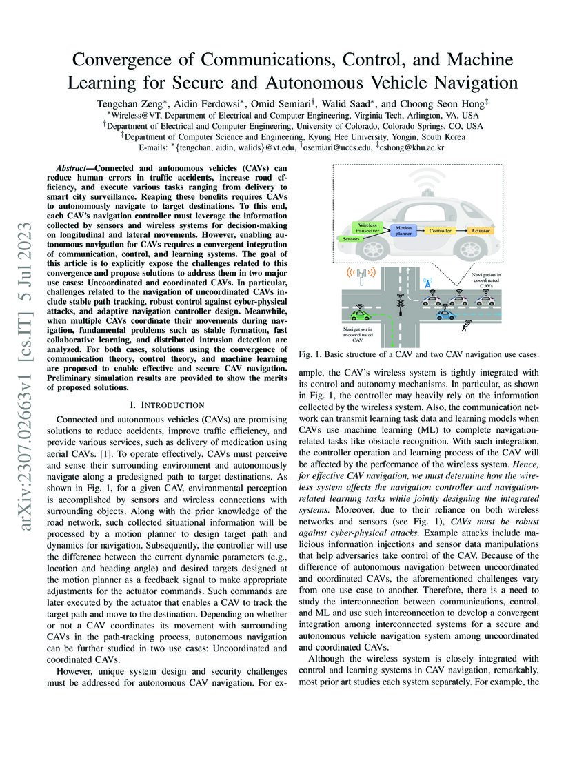 Convergence Of Communications Control And Machine Learning For Secure And Autonomous Vehicle