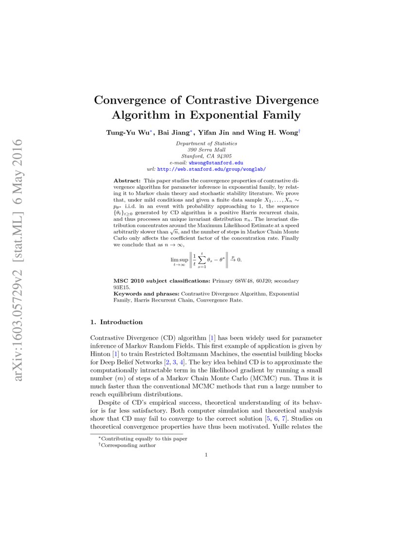 Convergence of Contrastive Divergence Algorithm in Exponential Family | DeepAI