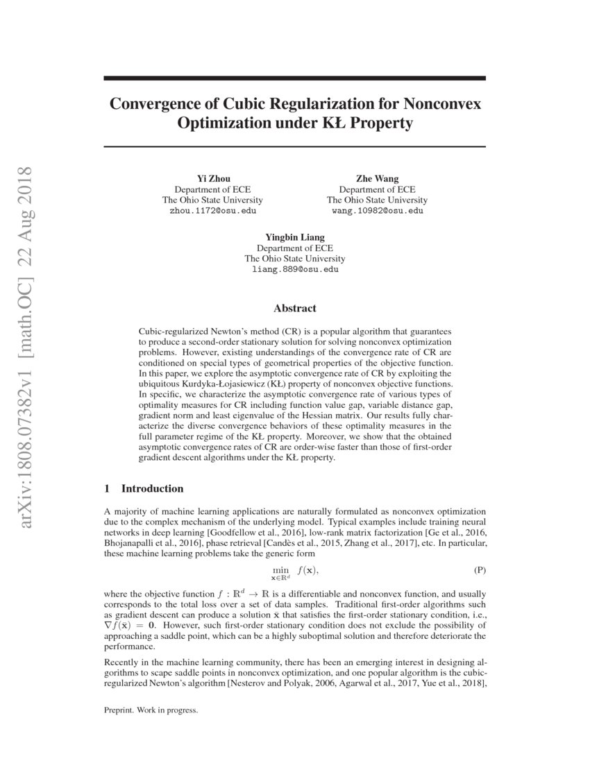 Convergence Of Cubic Regularization For Nonconvex Optimization Under Kl Property Deepai
