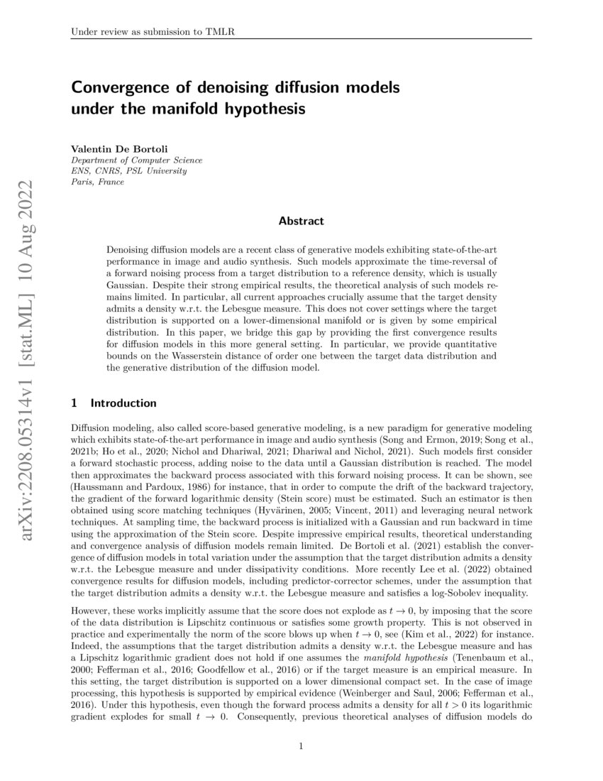 Convergence of denoising diffusion models under the manifold hypothesis | DeepAI