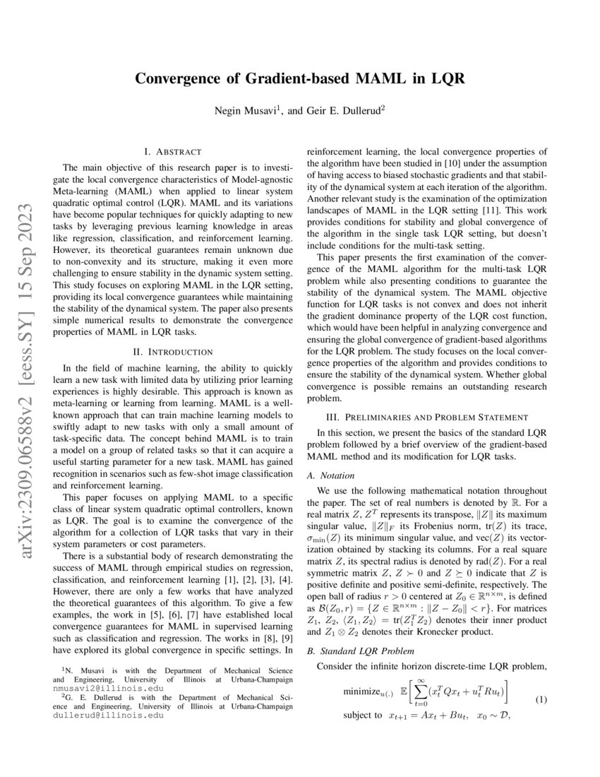 Convergence of Gradient-based MAML in LQR | DeepAI