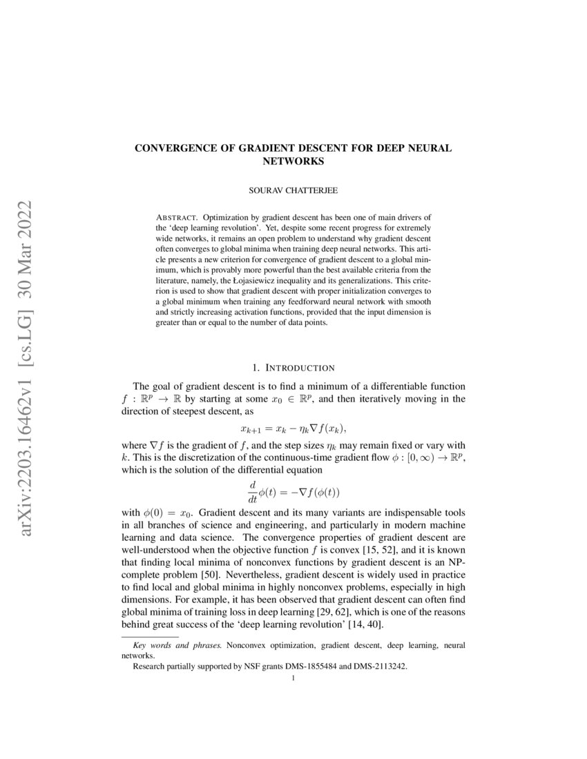 Convergence of gradient descent for deep neural networks | DeepAI Convergence of gradient descent for deep neural networks | DeepAI