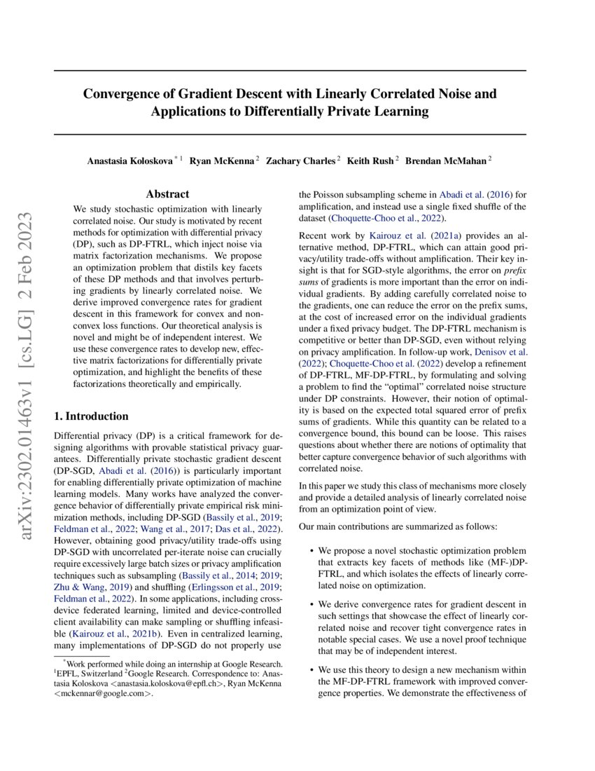 Convergence Of Gradient Descent With Linearly Correlated Noise And Applications To
