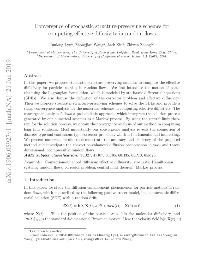 Convergence Of Stochastic Structure Preserving Schemes For Computing Effective Diffusivity In