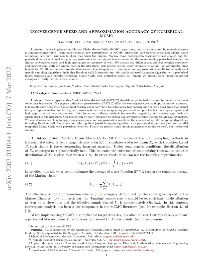 Convergence Speed And Approximation Accuracy Of Numerical Mcmc Deepai 4450