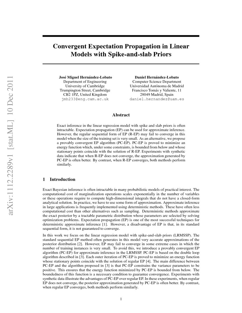 Convergent Expectation Propagation in Linear Models with Spike-and-slab ...