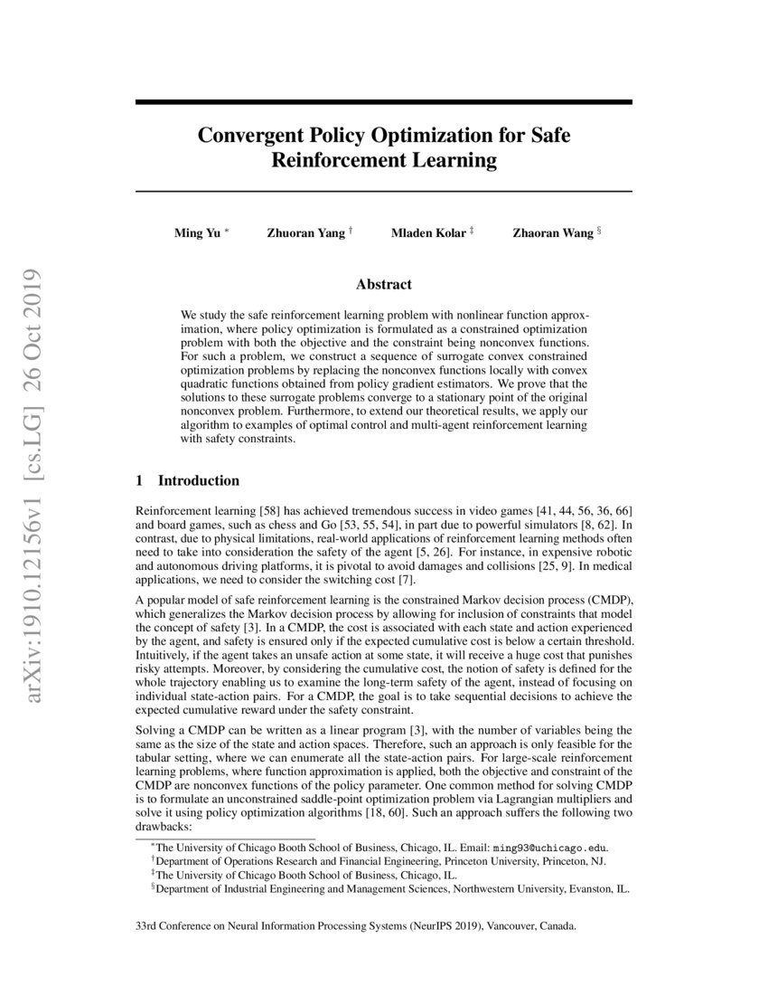 Convergent Policy Optimization for Safe Reinforcement Learning | DeepAI
