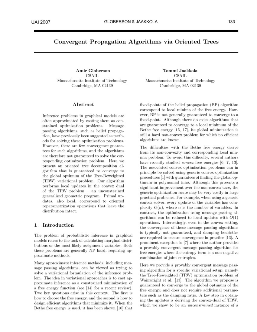 Convergent Propagation Algorithms via Oriented Trees | DeepAI