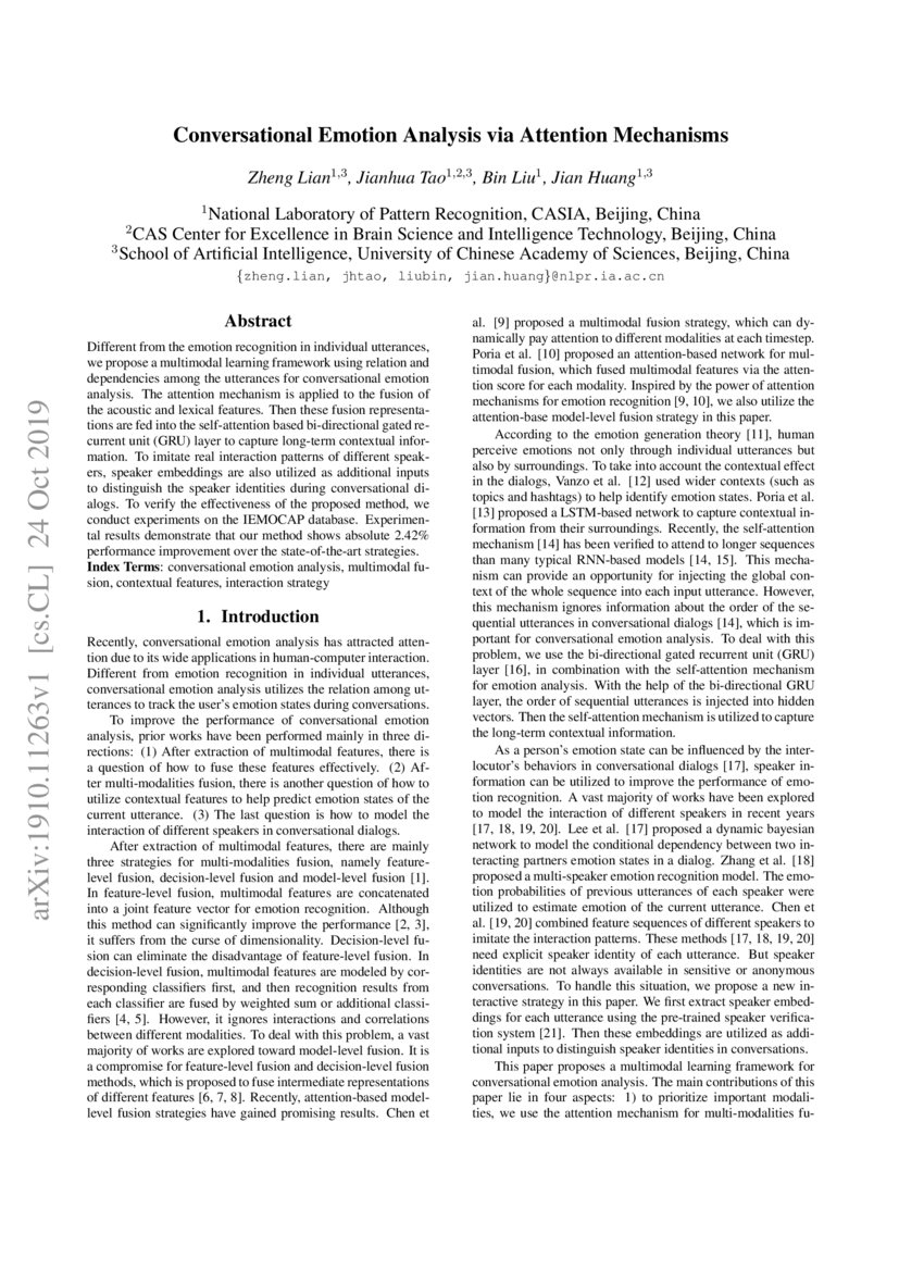 Conversational Emotion Analysis via Attention Mechanisms | DeepAI