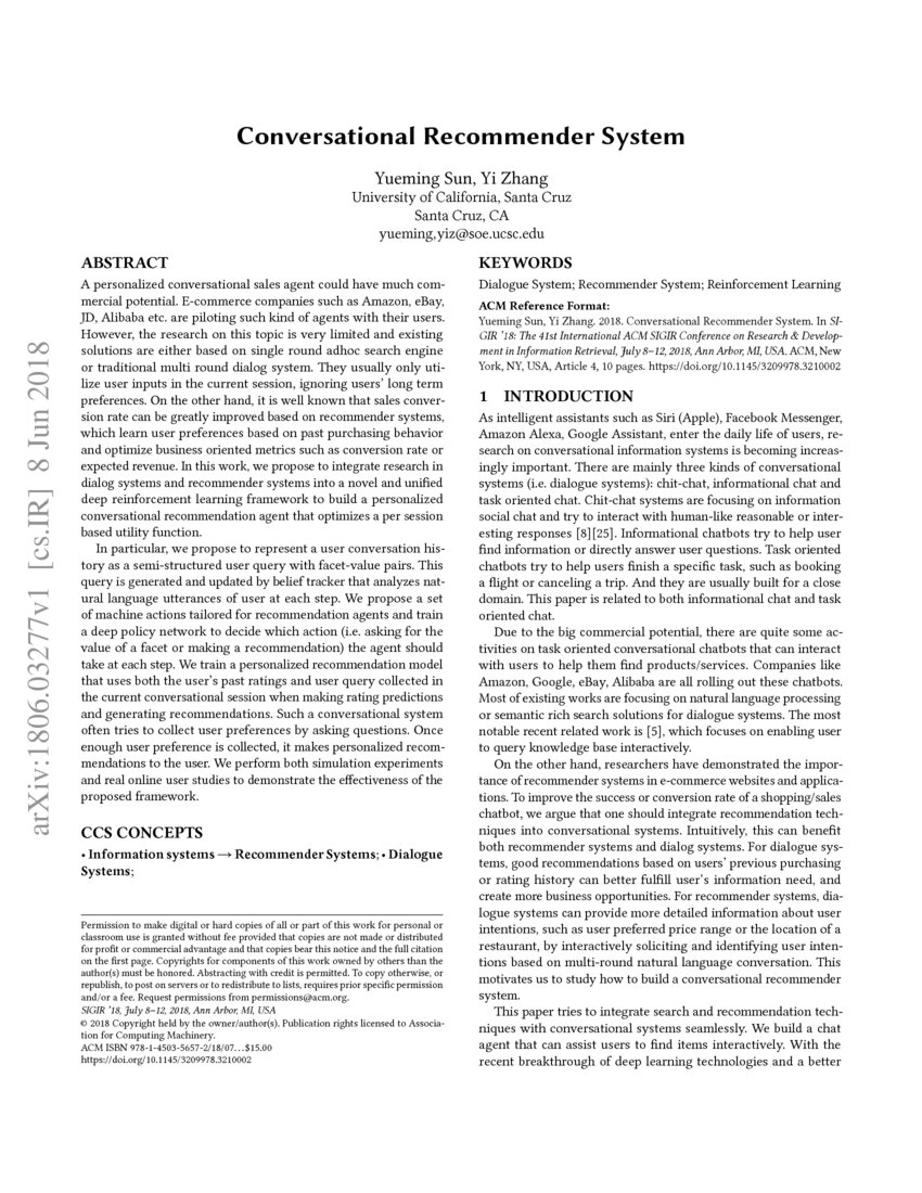 Conversational Recommender System | DeepAI