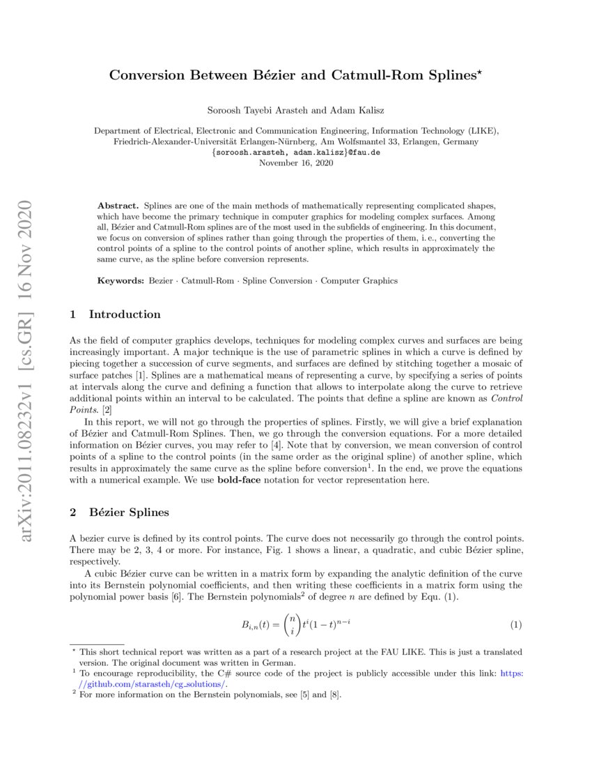 Conversion Between Bezier and Catmull-Rom Splines | DeepAI