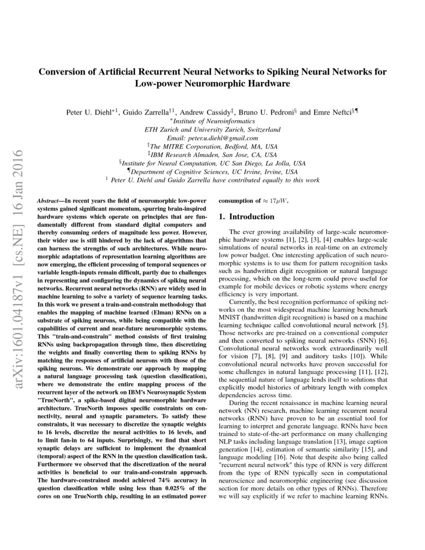 Conversion Of Artificial Recurrent Neural Networks To Spiking Neural Networks For Low Power