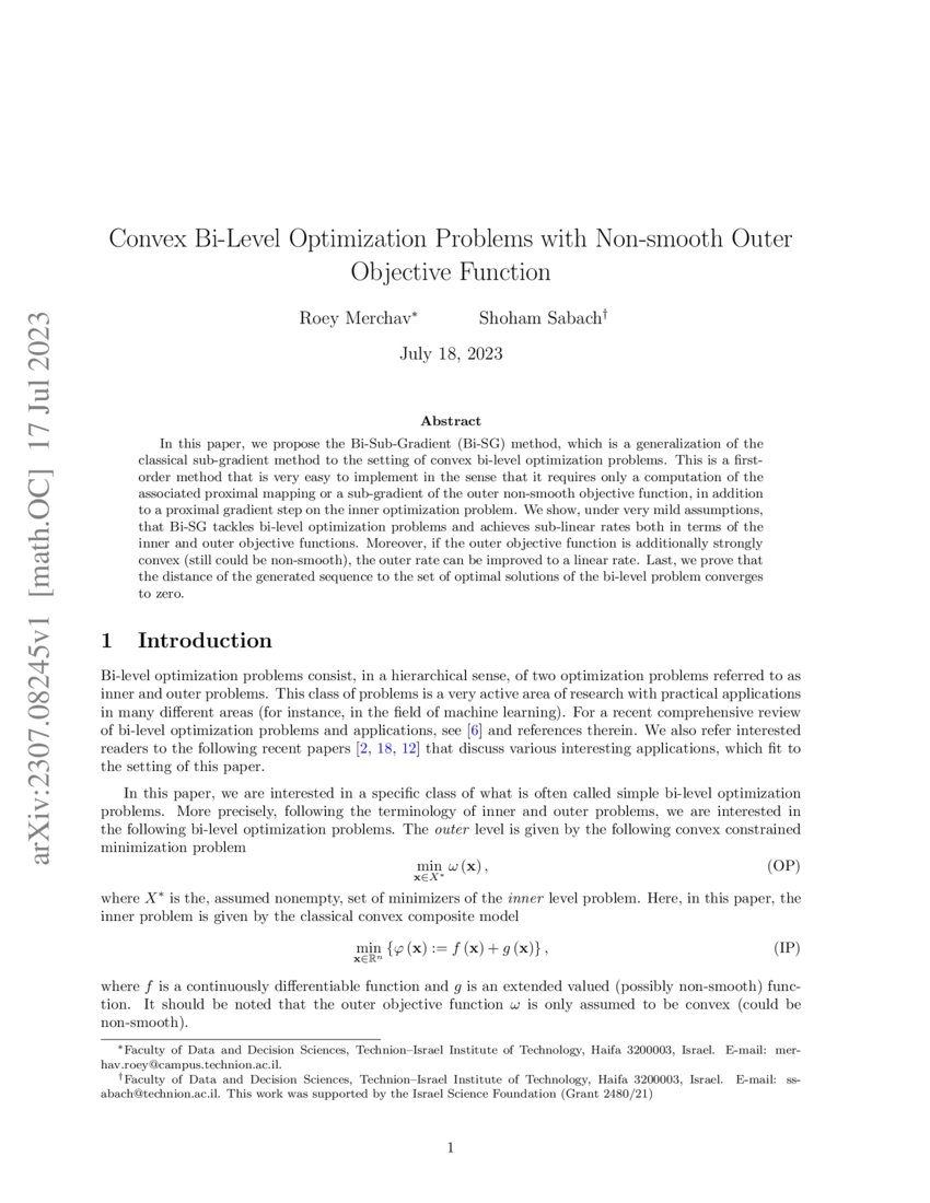 Convex Bi Level Optimization Problems With Non Smooth Outer Objective Function Deepai