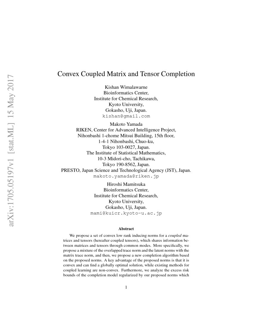 Convex Coupled Matrix and Tensor Completion | DeepAI Convex Coupled Matrix and Tensor Completion | DeepAI
