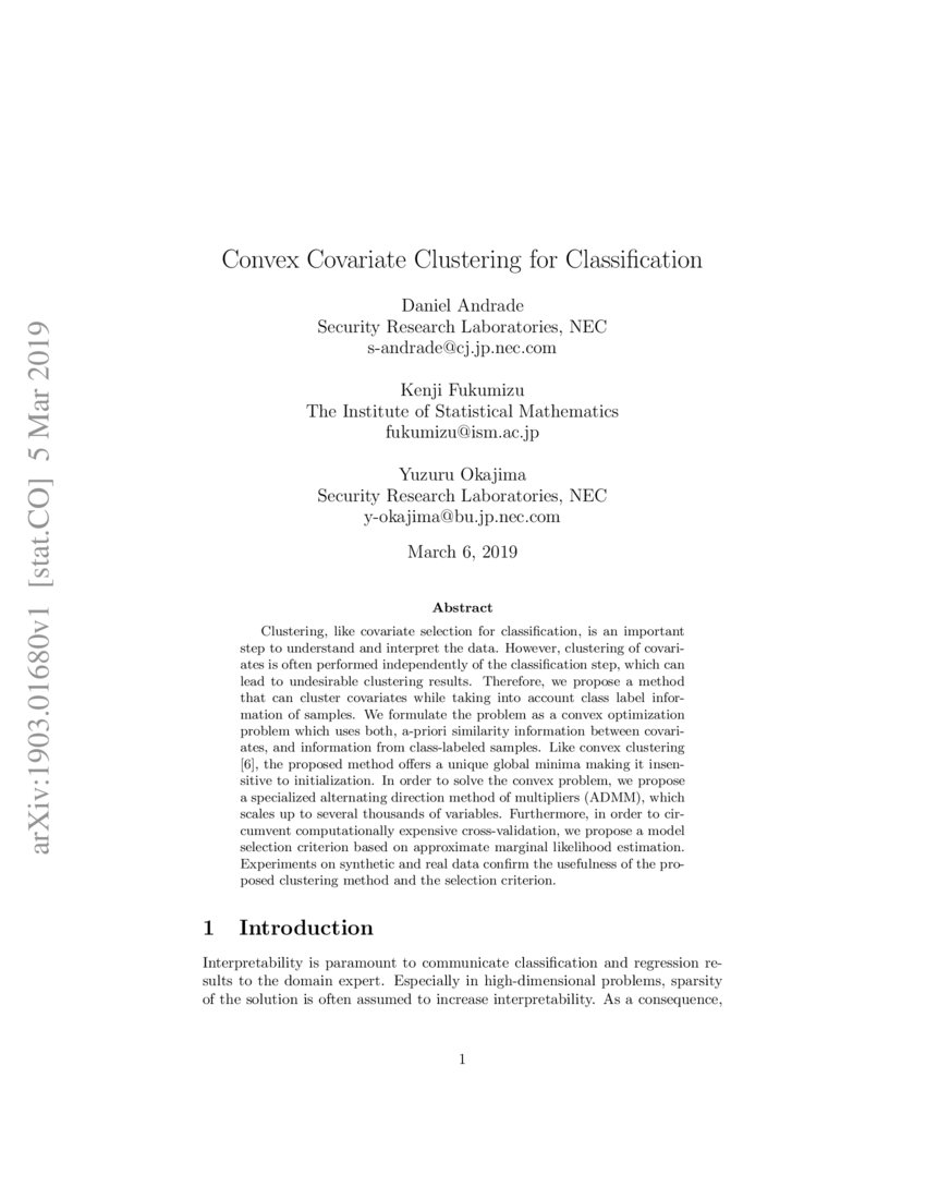 Convex Covariate Clustering for Classification | DeepAI