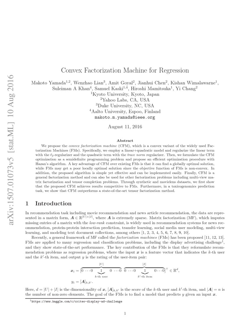Convex Factorization Machine for Regression | DeepAI