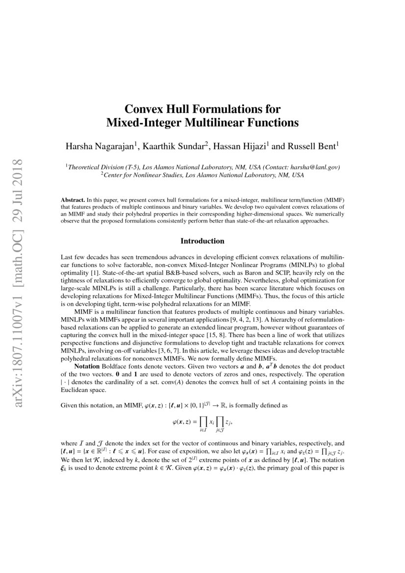 Convex Hull Formulations For Mixed Integer Multilinear Functions Deepai 