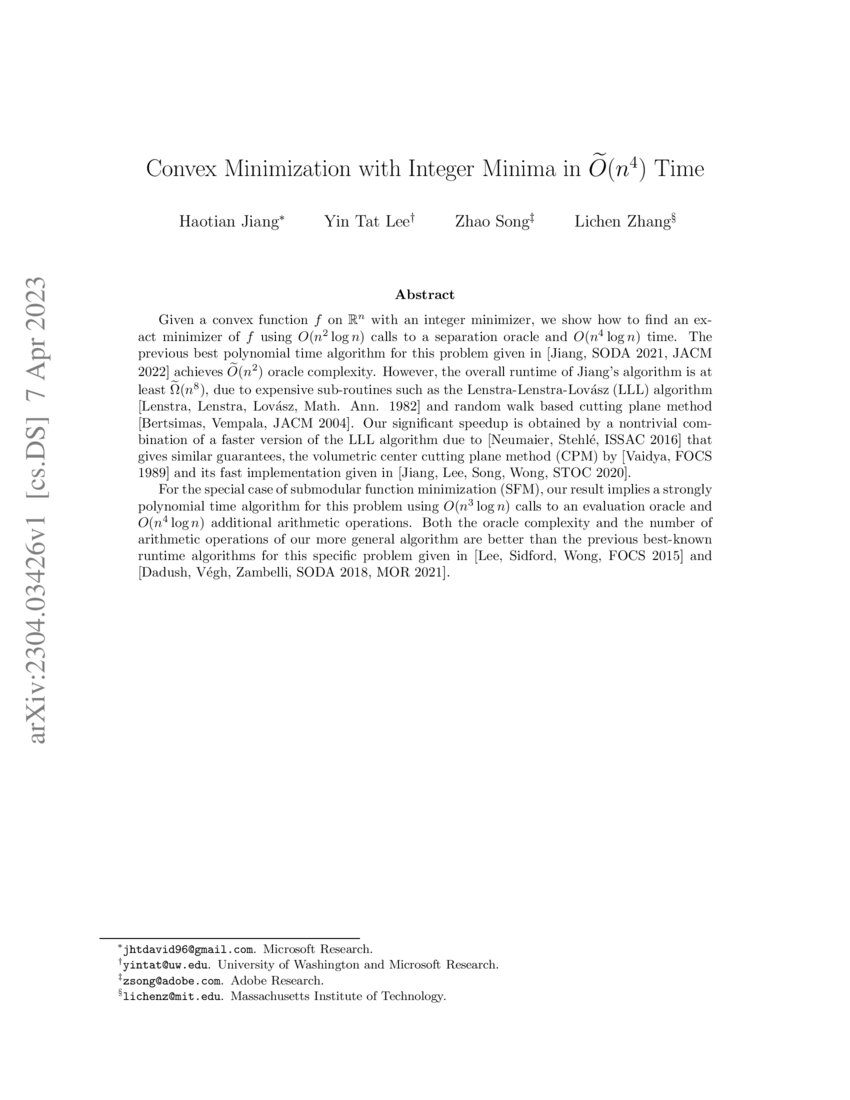 Convex Minimization With Integer Minima In On4 Time Deepai