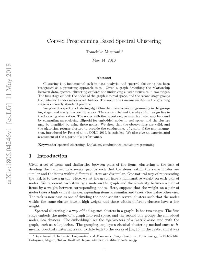 Convex Programming Based Spectral Clustering Deepai