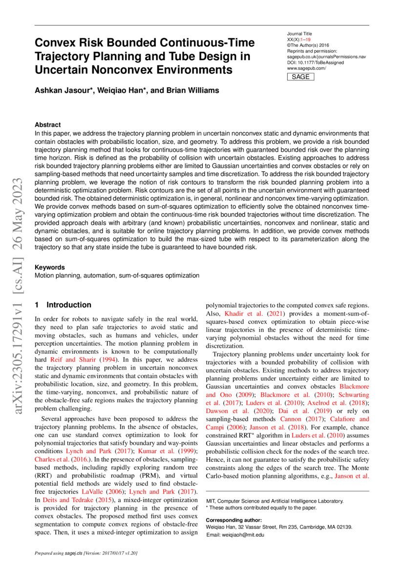 Convex Risk Bounded Continuous Time Trajectory Planning And Tube Design In Uncertain Nonconvex