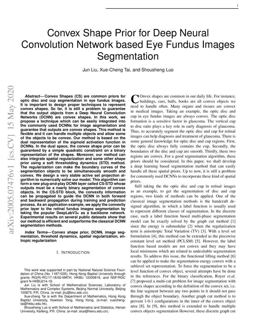 Convex Shape Prior for Deep Neural Convolution Network based Eye Fundus Images Segmentation | DeepAI