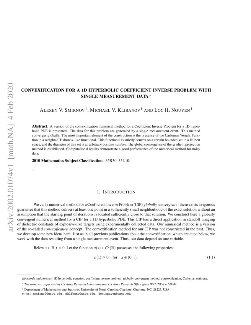 Convexification for a 1D Hyperbolic Coefficient Inverse Problem with Single Measurement Data ...