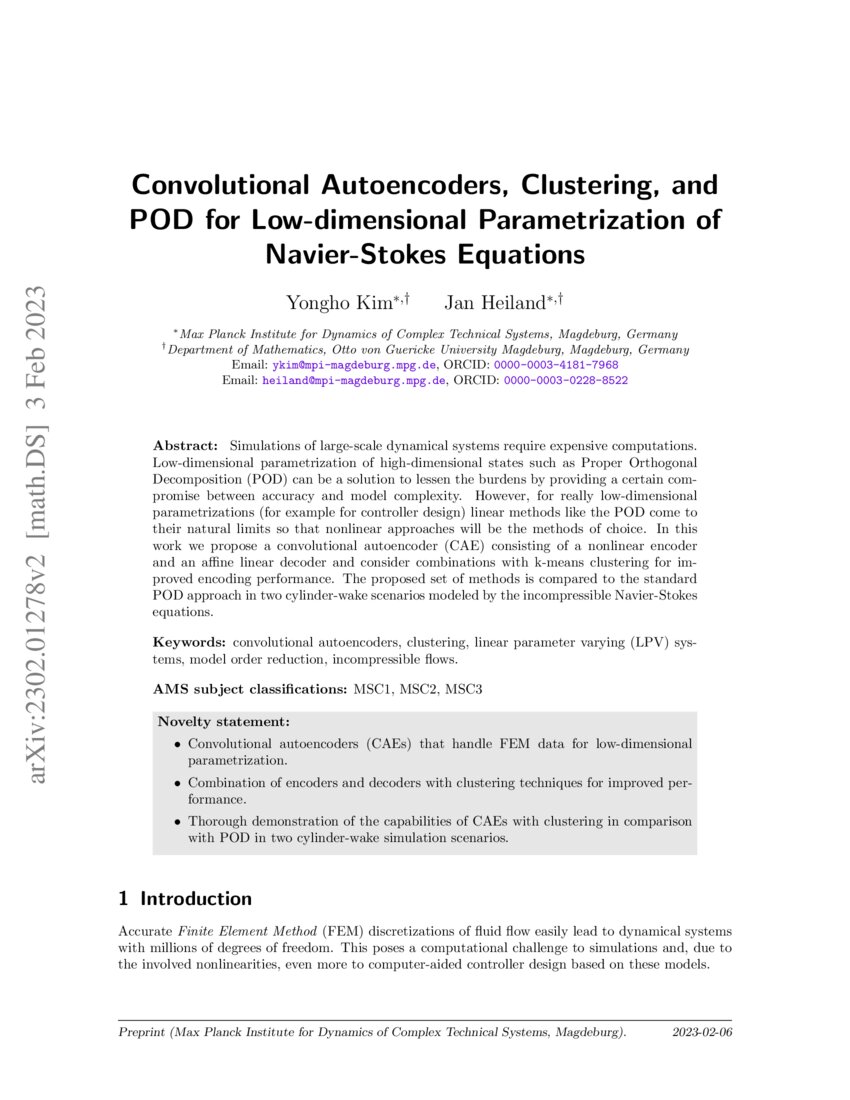 Convolutional Autoencoders Clustering And Pod For Low Dimensional Parametrization Of Navier 4641