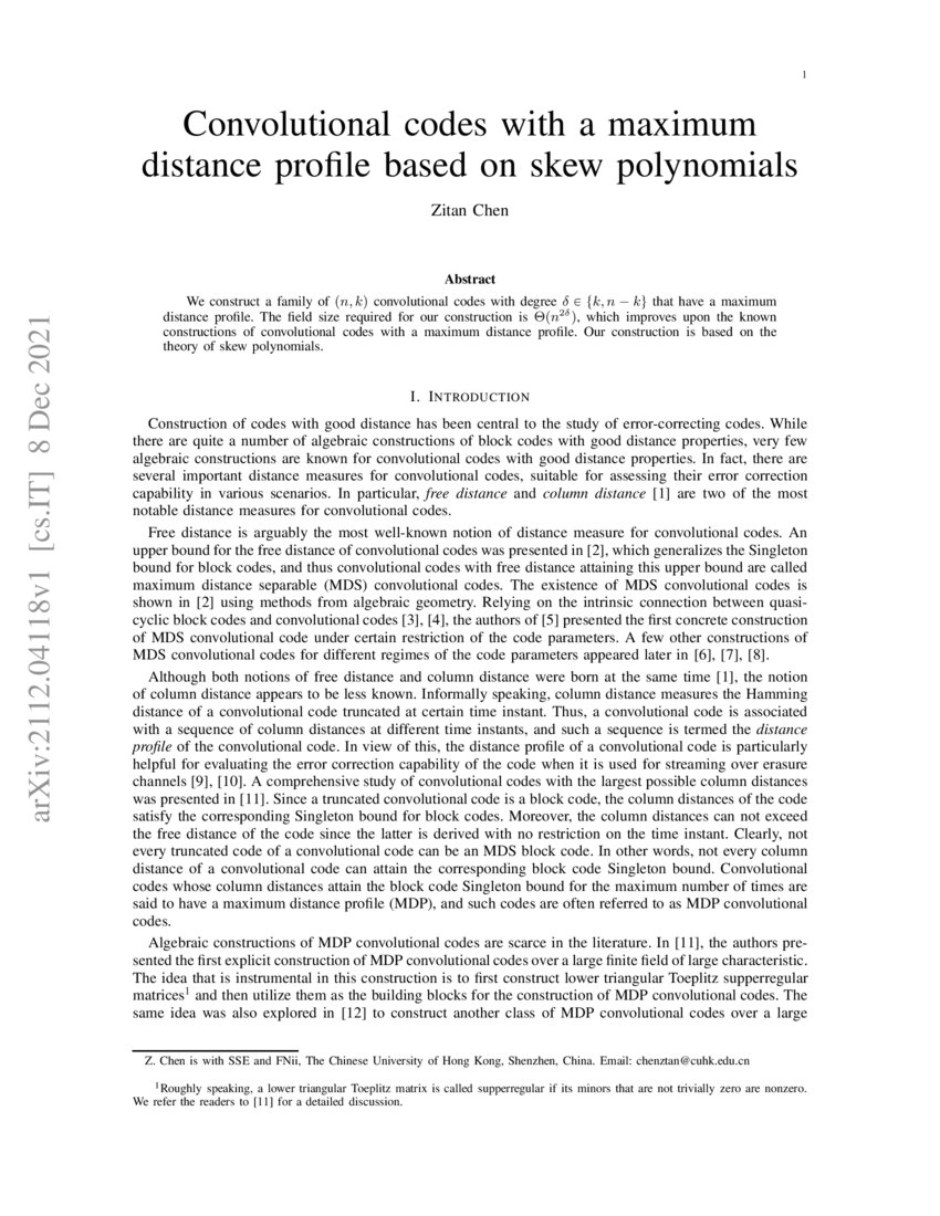Convolutional codes with a maximum distance profile based on skew polynomials | DeepAI