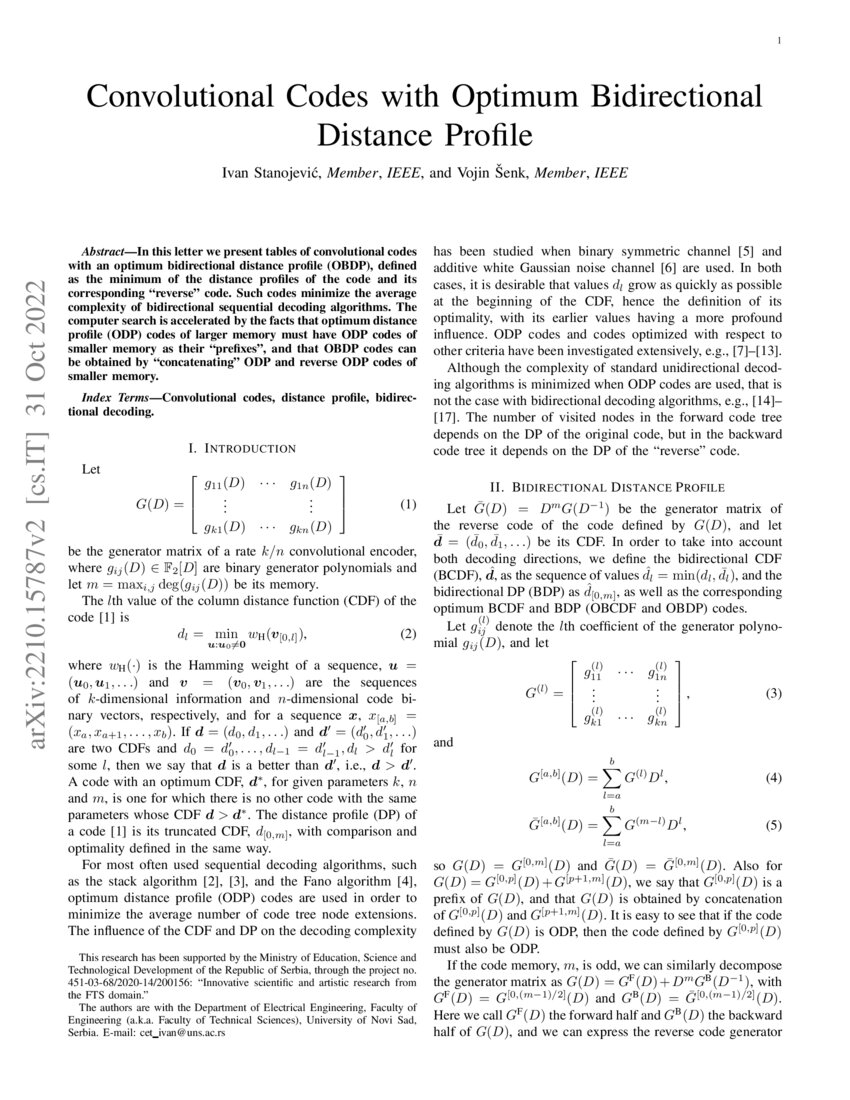 Convolutional Codes With Optimum Bidirectional Distance Profile Deepai