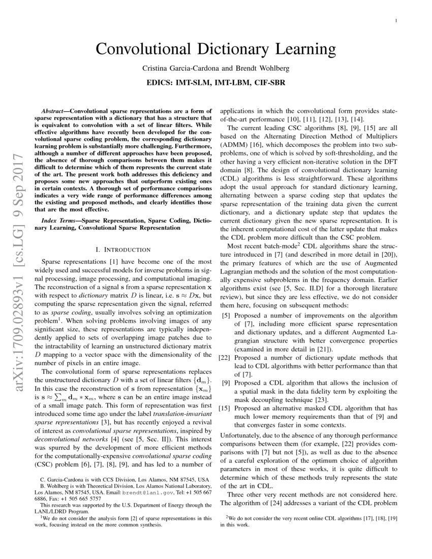 Convolutional Dictionary Learning | DeepAI