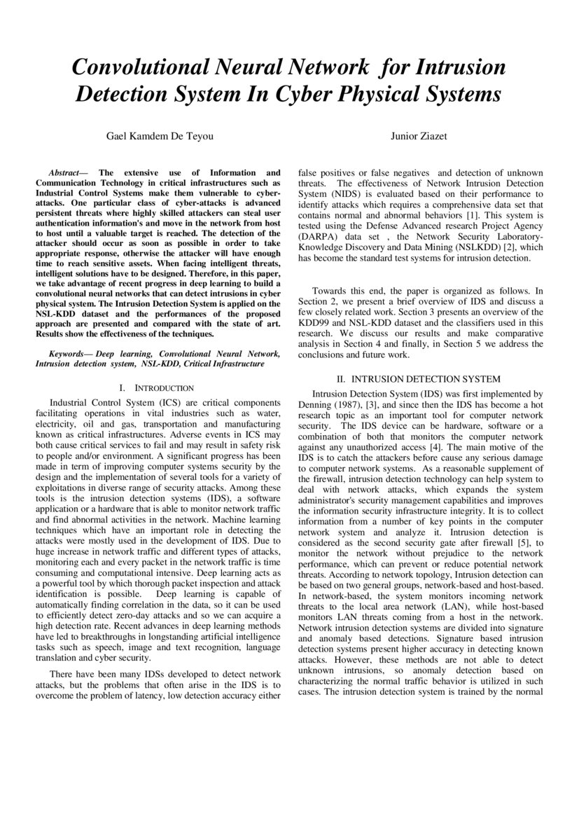 Convolutional Neural Network For Intrusion Detection System In Cyber 6360