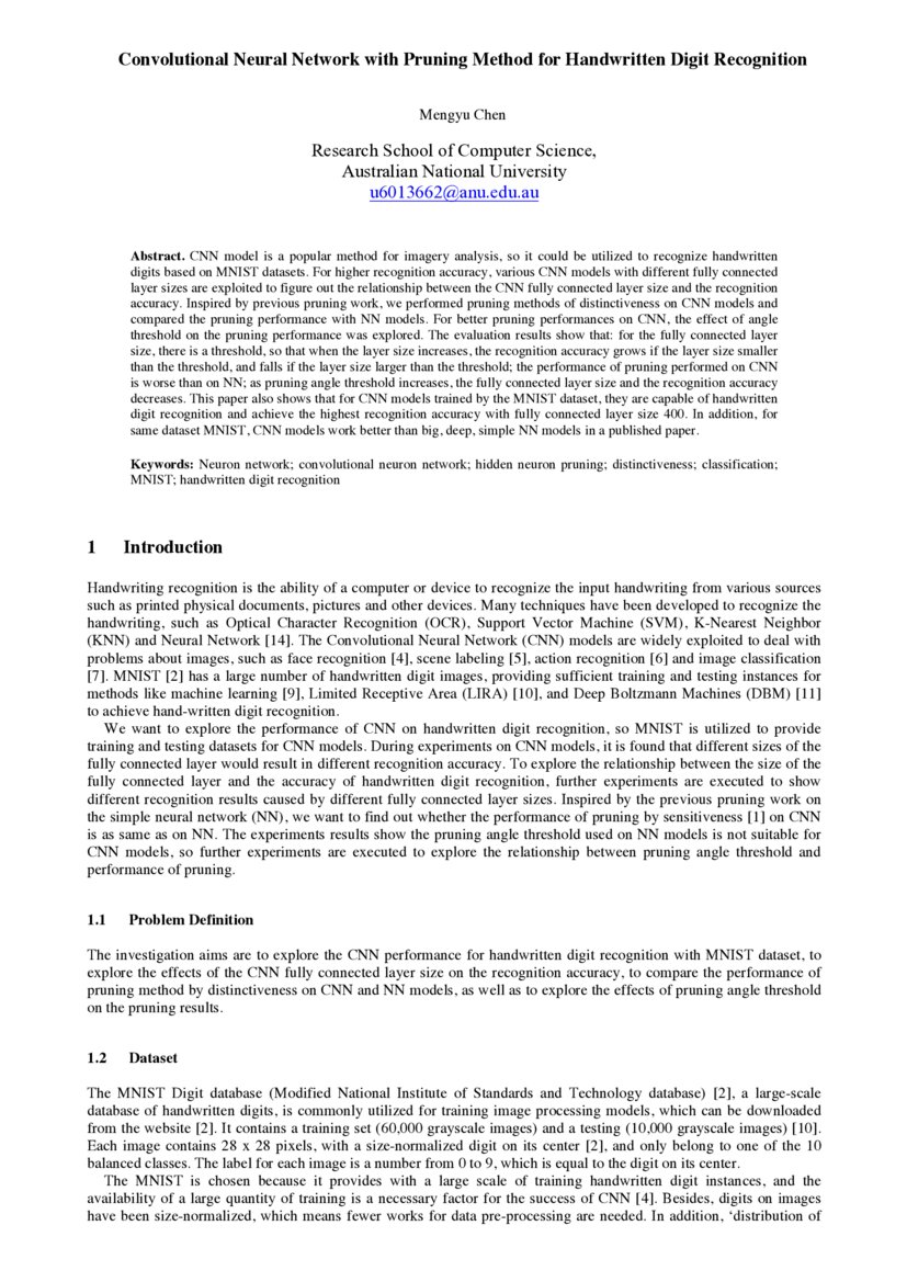 Convolutional Neural Network With Pruning Method For Handwritten Digit Recognition Deepai