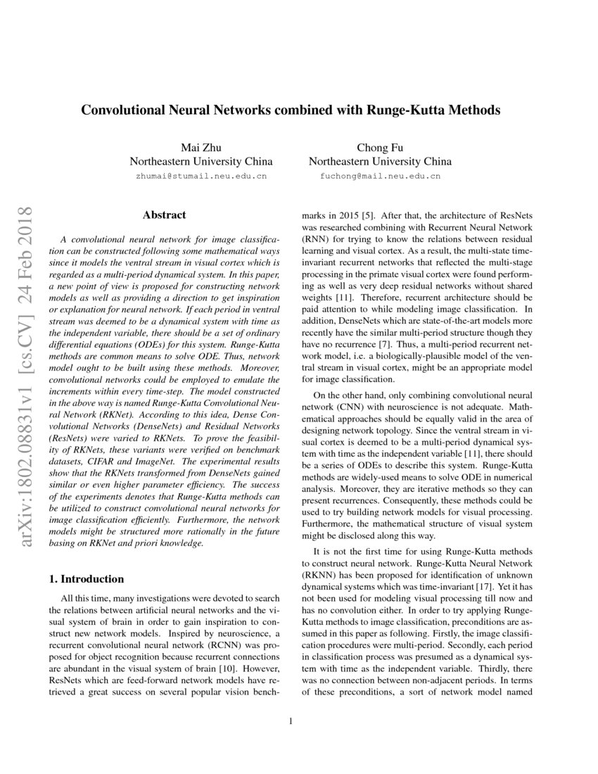 Convolutional Neural Networks Combined With Runge Kutta Methods Deepai