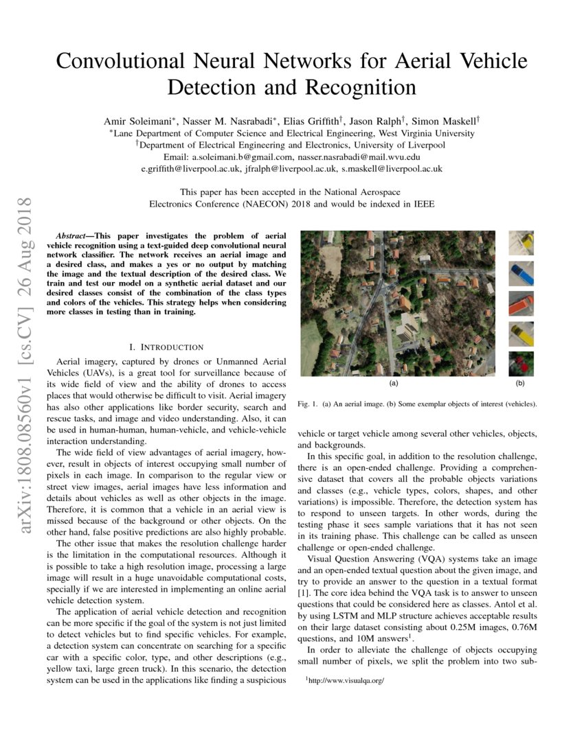 Convolutional Neural Networks For Aerial Vehicle Detection And Recognition Deepai