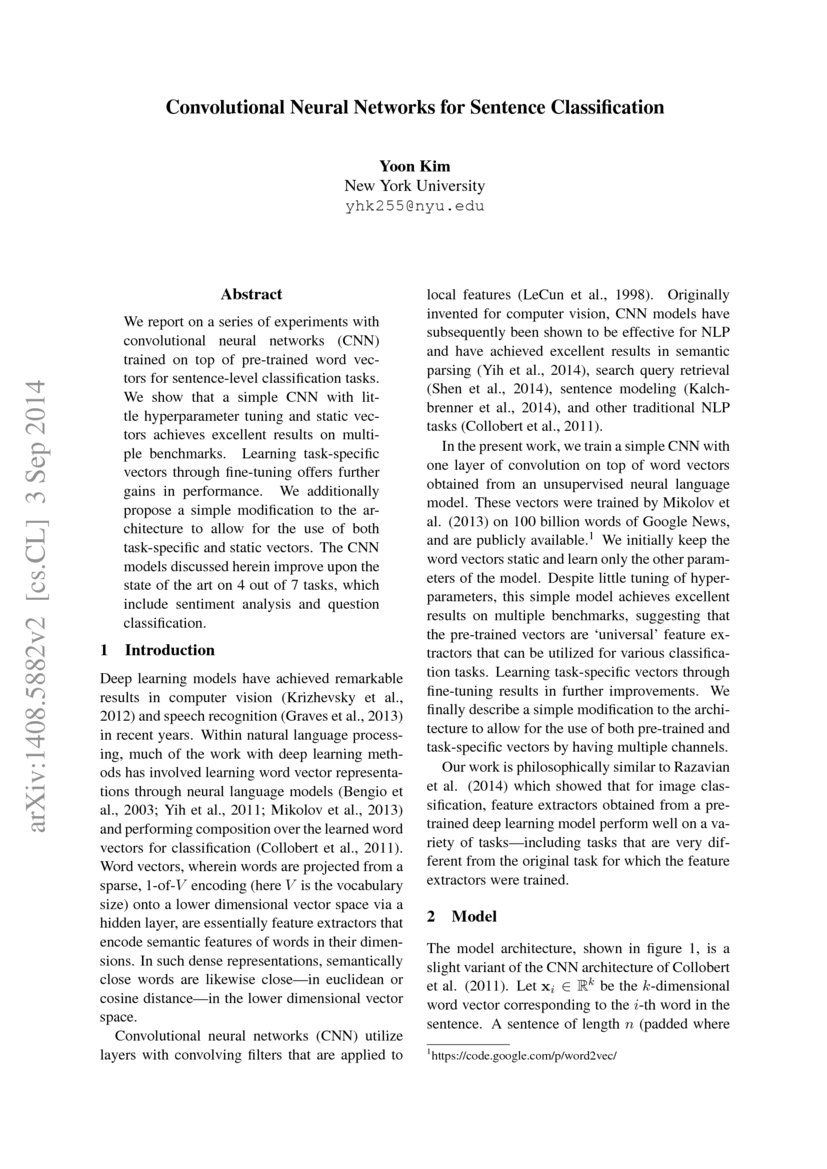Convolutional Neural Networks For Sentence Classification Deepai