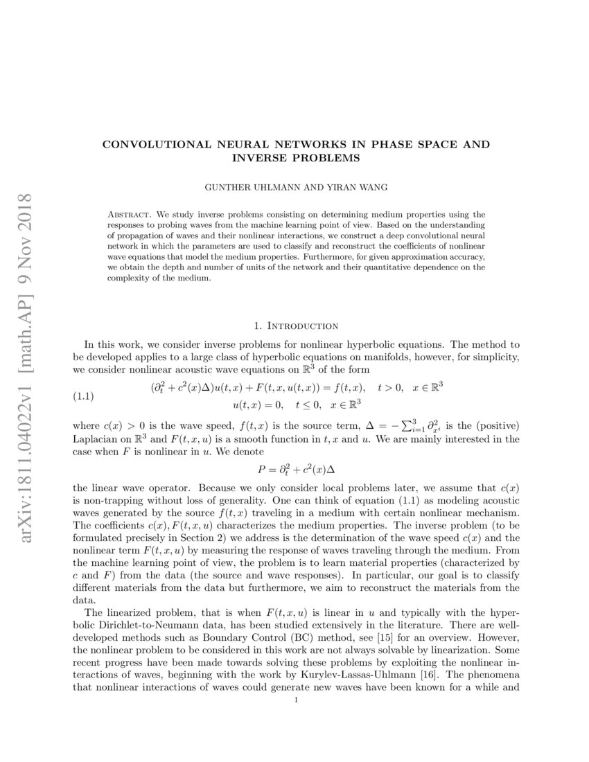 Convolutional neural networks in phase space and inverse problems | DeepAI