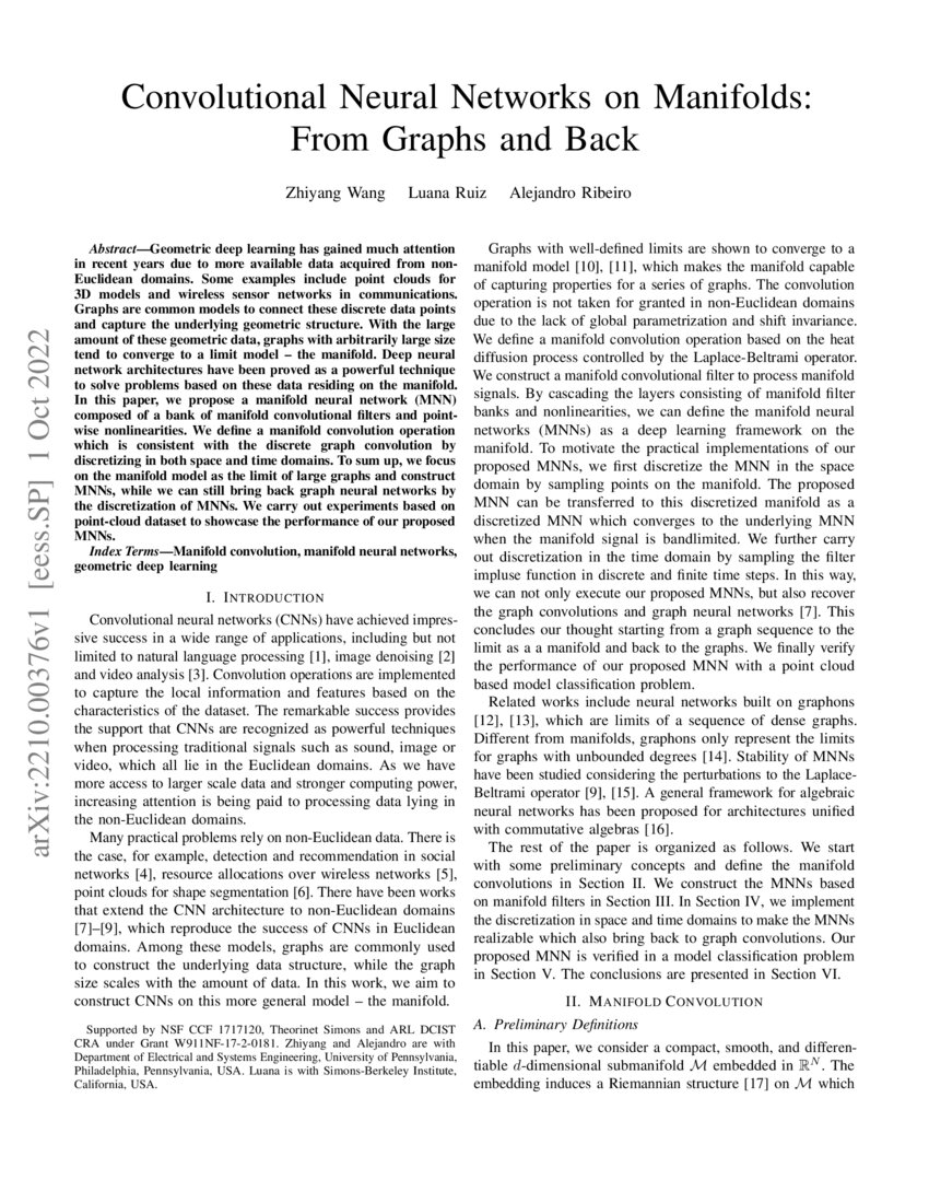 Convolutional Neural Networks on Manifolds: From Graphs and Back | DeepAI