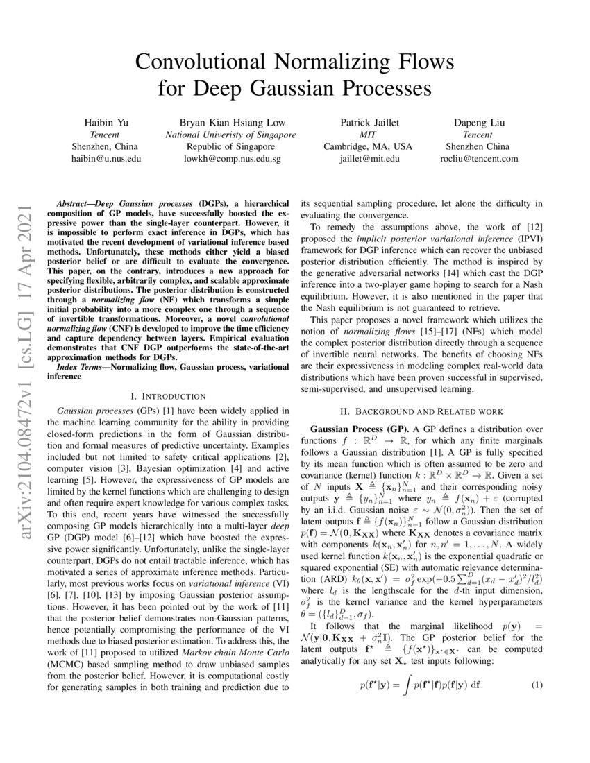 Convolutional Normalizing Flows for Deep Gaussian Processes | DeepAI Convolutional Normalizing Flows for Deep Gaussian Processes | DeepAI