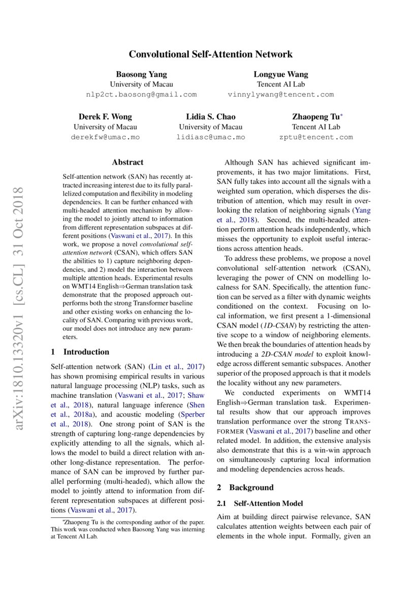 Convolutional Self-Attention Network | DeepAI