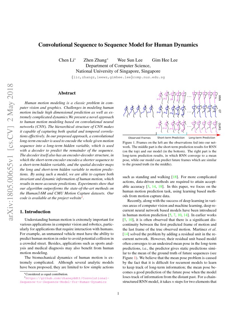Convolutional Sequence to Sequence Model for Human Dynamics | DeepAI
