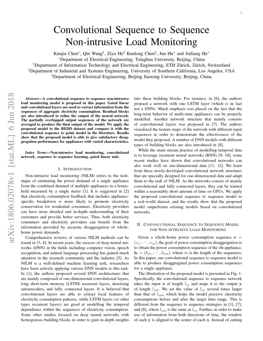 Convolutional Sequence to Sequence Non-intrusive Load Monitoring | DeepAI