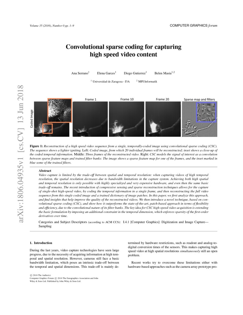 Convolutional Sparse Coding For Capturing High Speed Video Content Deepai