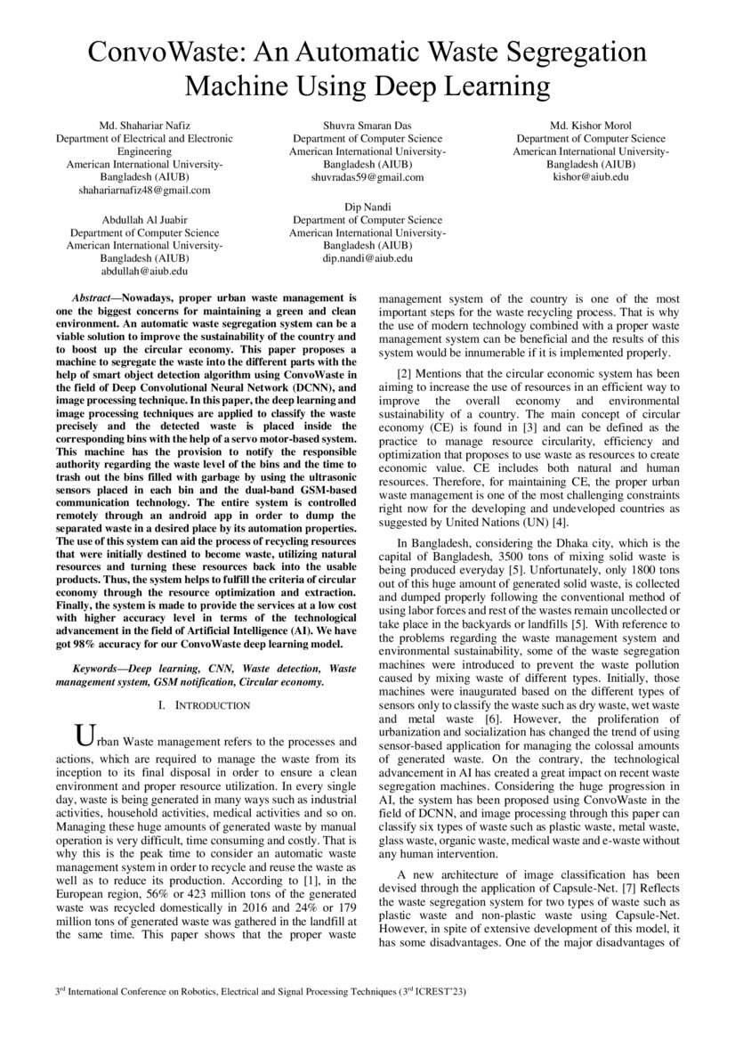ConvoWaste: An Automatic Waste Segregation Machine Using Deep Learning | DeepAI