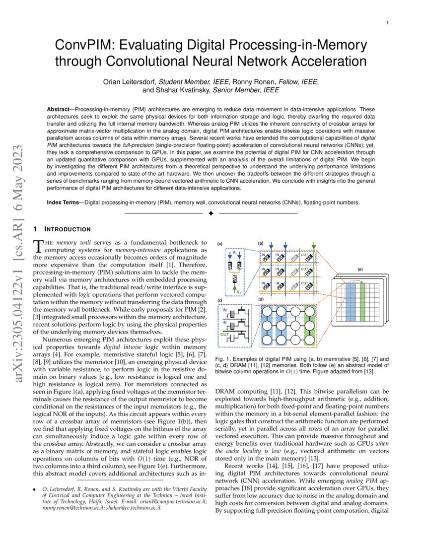 Convpim Evaluating Digital Processing In Memory Through Convolutional Neural Network
