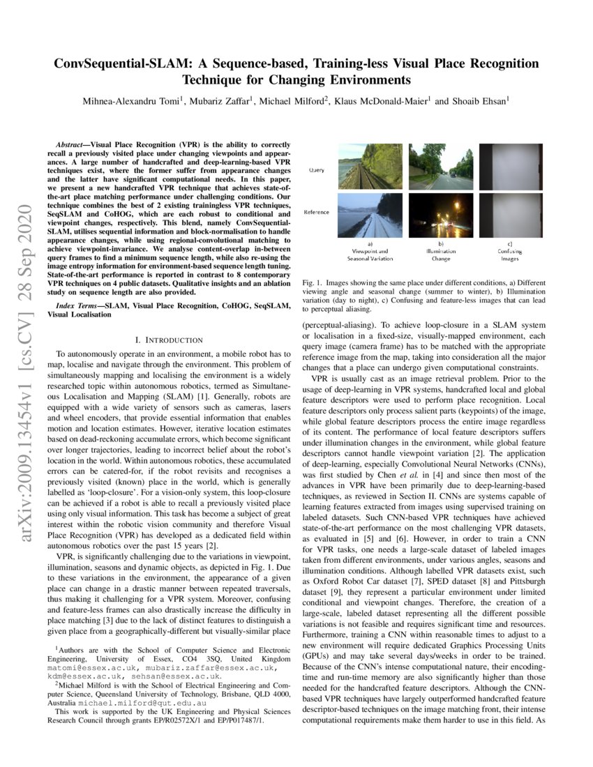 ConvSequential-SLAM: A Sequence-based, Training-less Visual Place Recognition Technique for ...