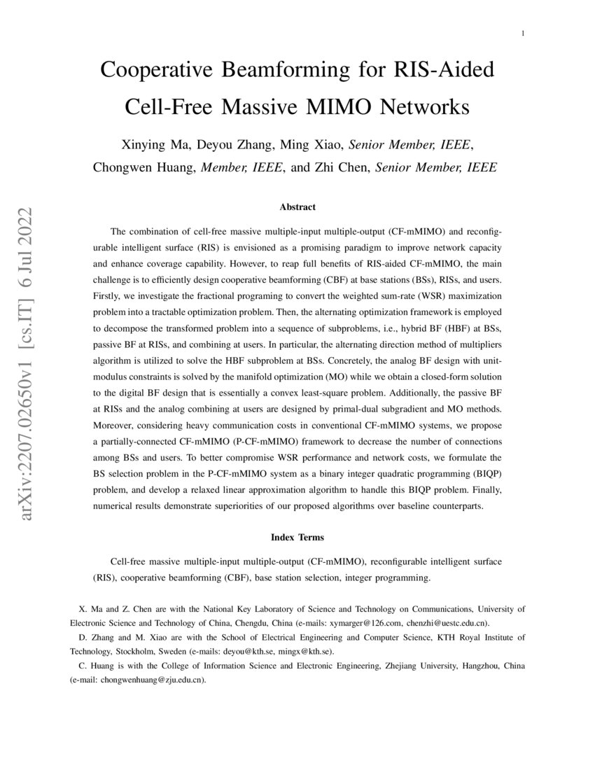 Cooperative Beamforming for RIS-Aided Cell-Free Massive MIMO Networks | DeepAI