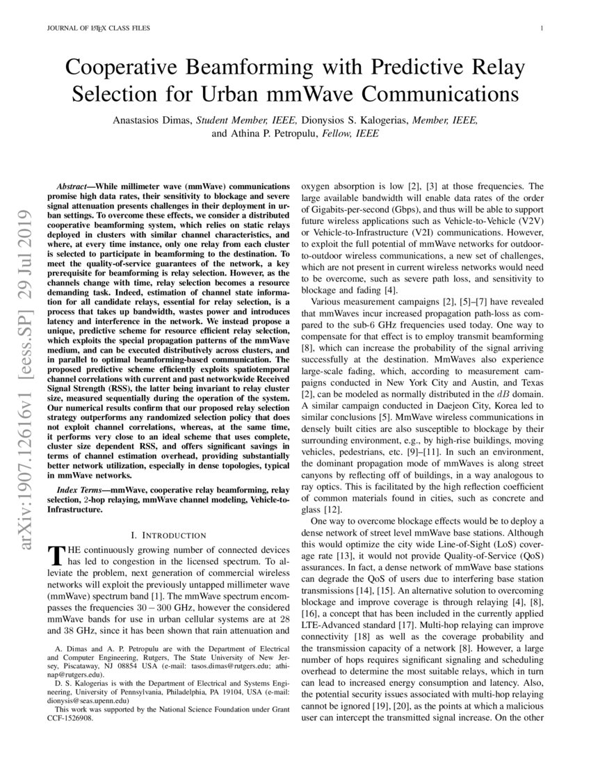 Cooperative Beamforming With Predictive Relay Selection For Urban Mmwave Communications Deepai