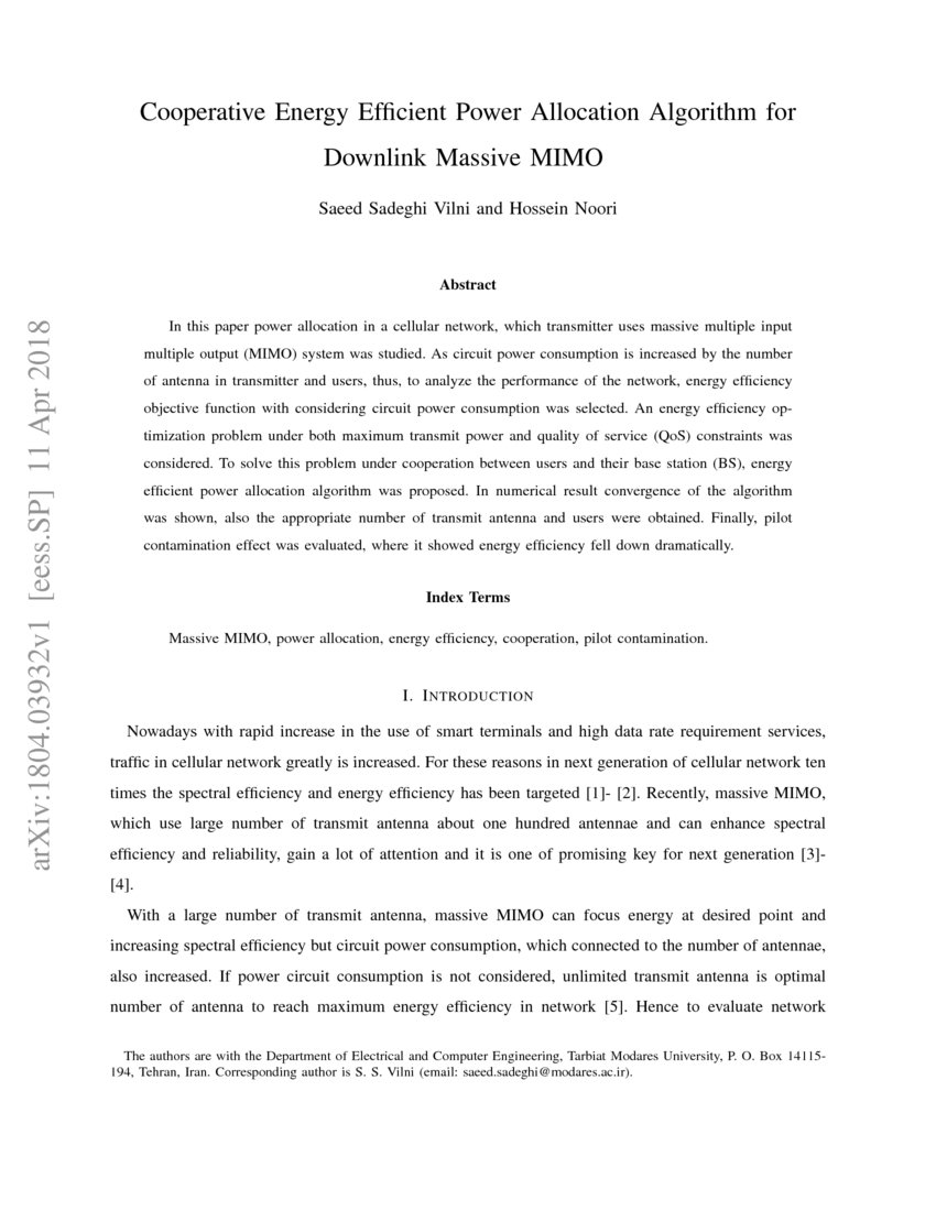 Cooperative Energy Efficient Power Allocation Algorithm For Downlink Massive Mimo Deepai