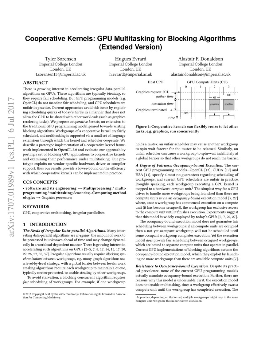 Cooperative Kernels: GPU Multitasking for Blocking Algorithms (Extended ... Cooperative Kernels: GPU Multitasking for Blocking Algorithms (Extended ...