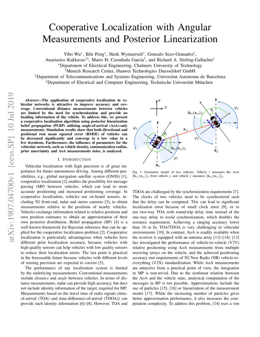 Cooperative Localization with Angular Measurements and Posterior Linearization | DeepAI